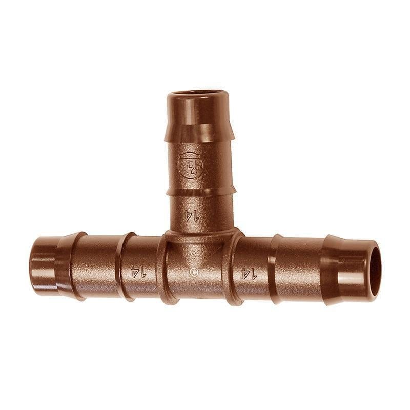 DB Tee 14mm (Brown) Suits Drip Line - 5 Pack — Easy Garden Irrigation